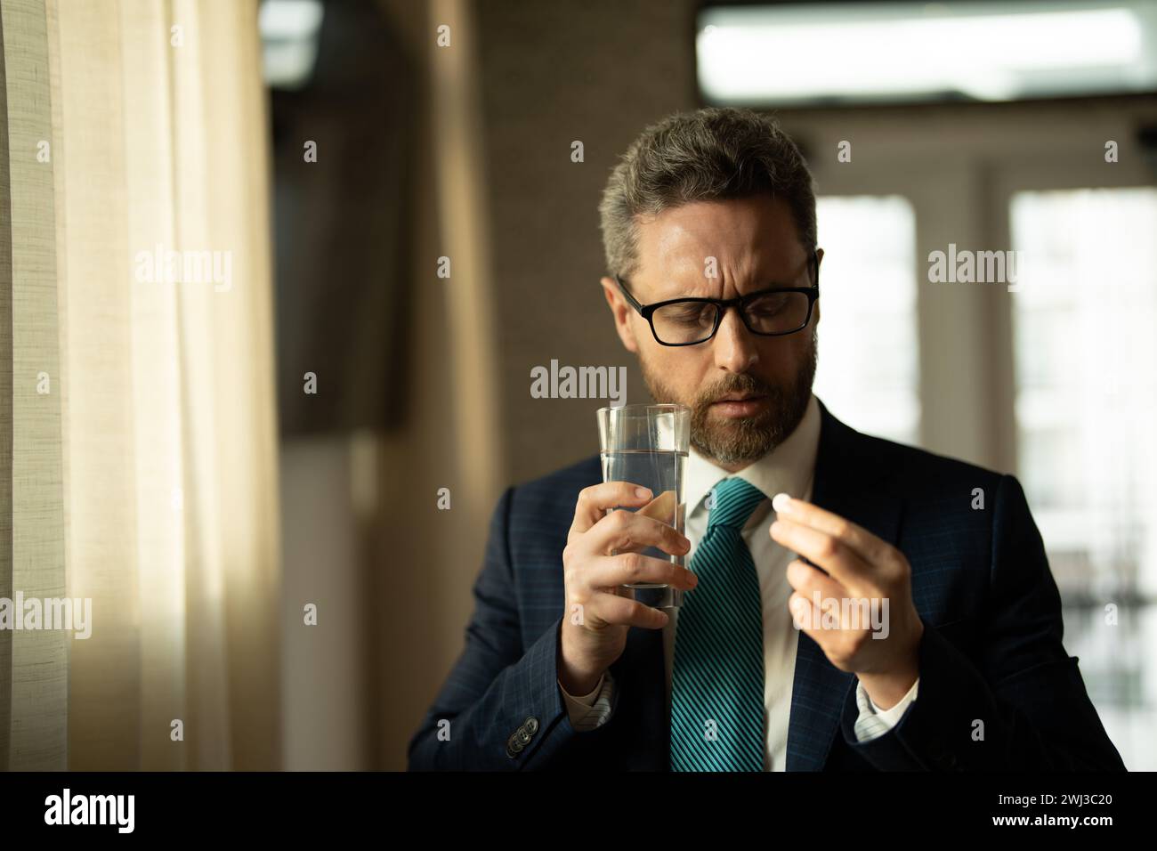 Head pain concept. Cephalalgia and migraine. Man with sinus headache ...