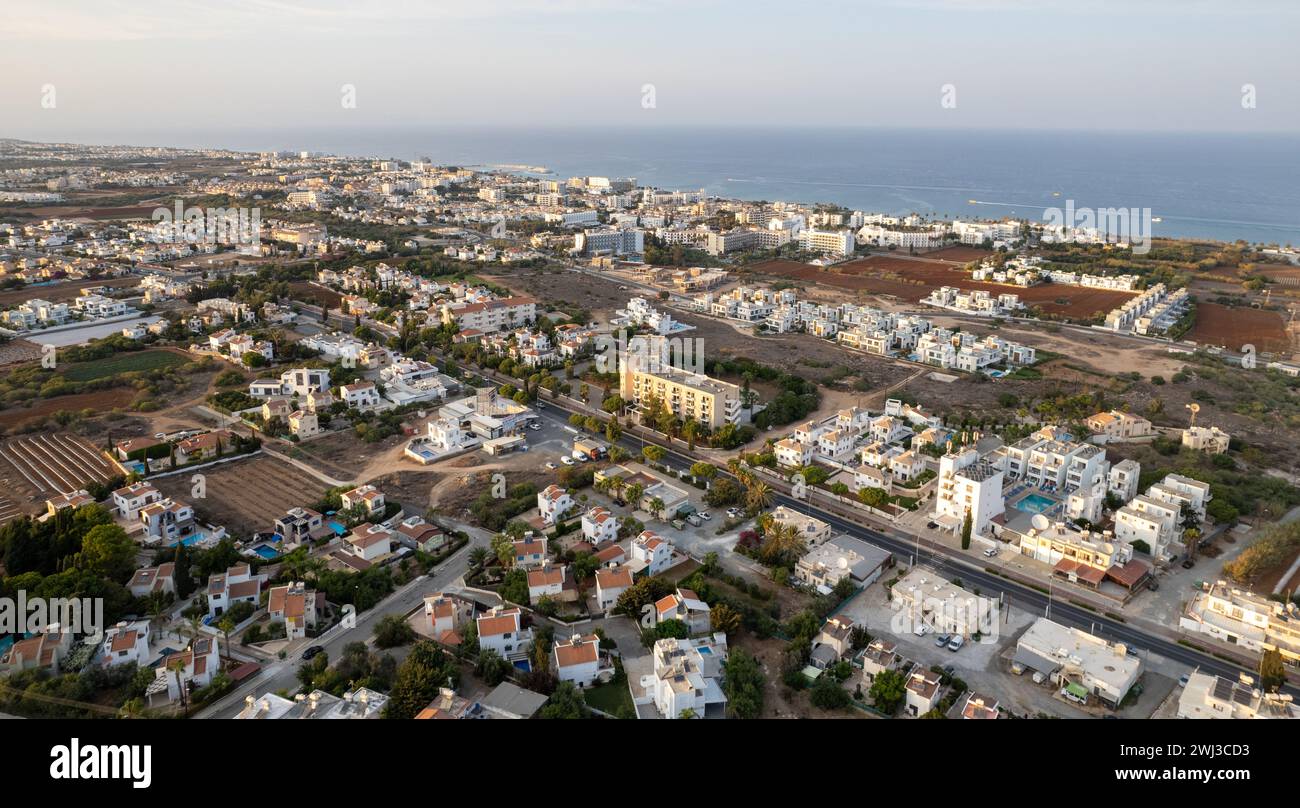 Drone aerial top view of holiday resort town. Protaras city cyprus ...