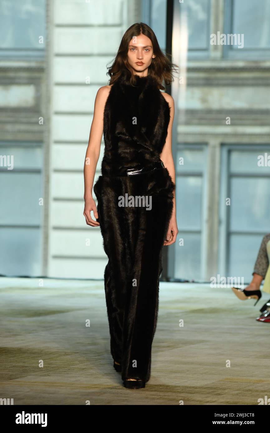 New York, USA. 12th Feb, 2024. Models walk the runway at the Aknvas ...