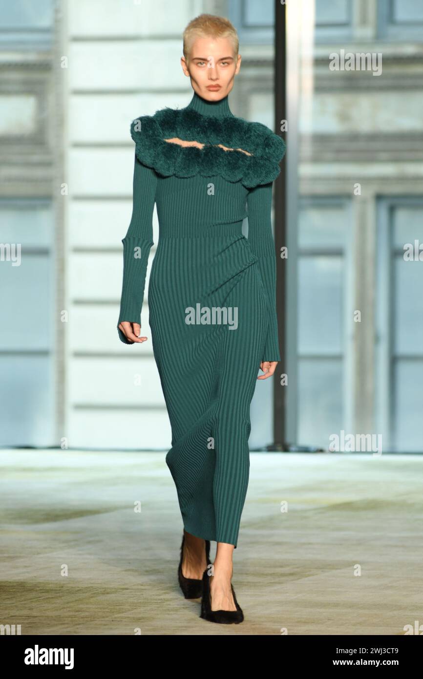 New York, USA. 12th Feb, 2024. Models walk the runway at the Aknvas ...