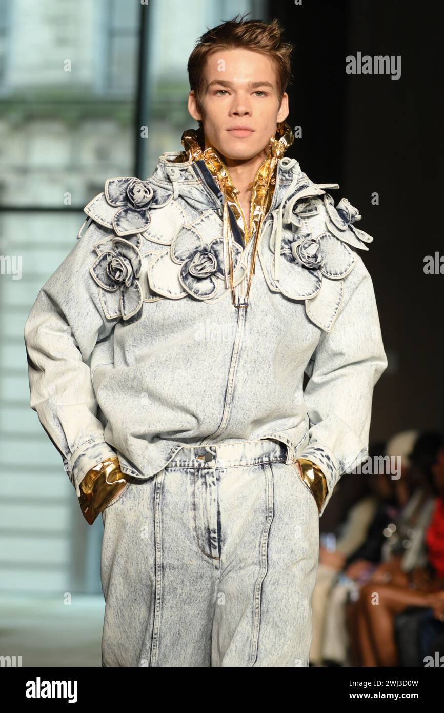 New York, USA. 12th Feb, 2024. Models walk the runway at the Aknvas ...