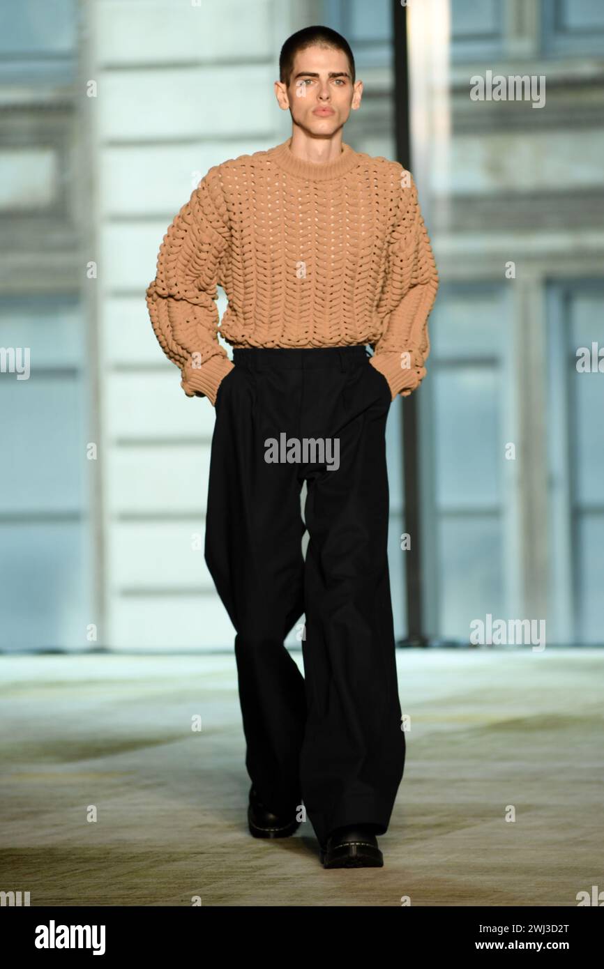 New York, USA. 12th Feb, 2024. Models walk the runway at the Aknvas ...