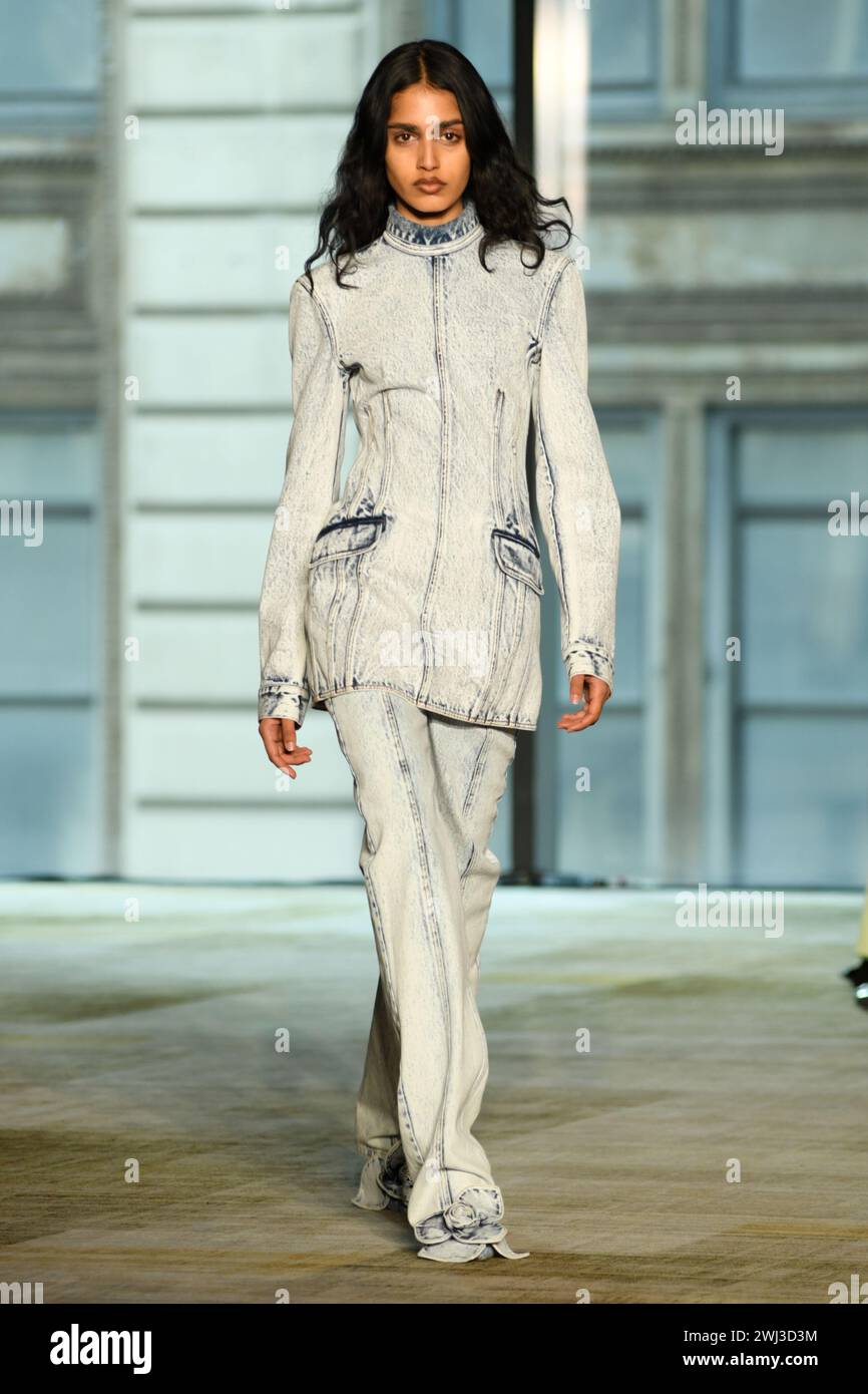 New York, USA. 12th Feb, 2024. Models walk the runway at the Aknvas ...