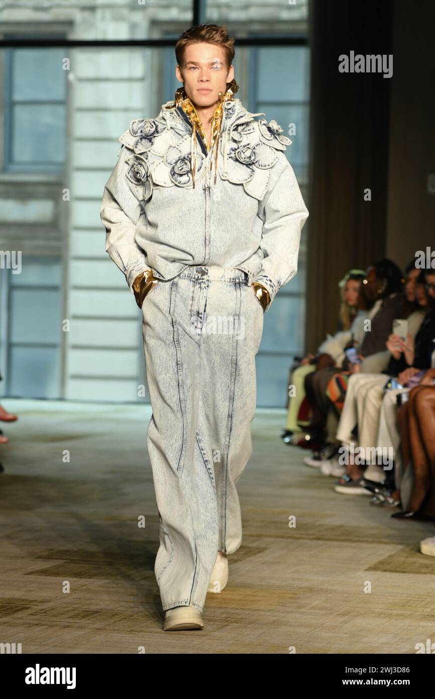 New York, USA. 12th Feb, 2024. Models walk the runway at the Aknvas ...