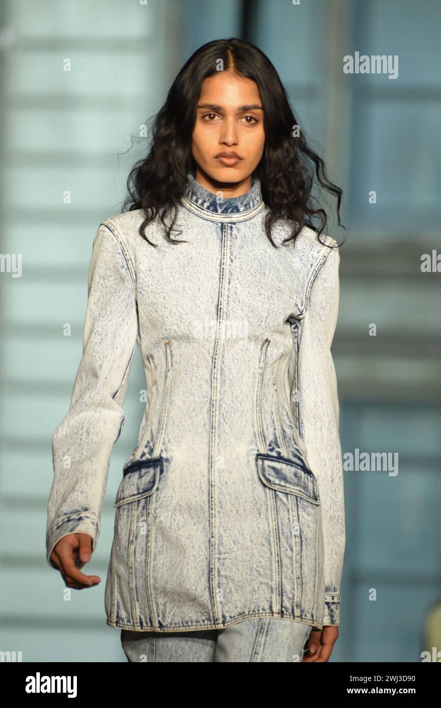 New York, USA. 12th Feb, 2024. Models walk the runway at the Aknvas FW24 Runway Show during New ...