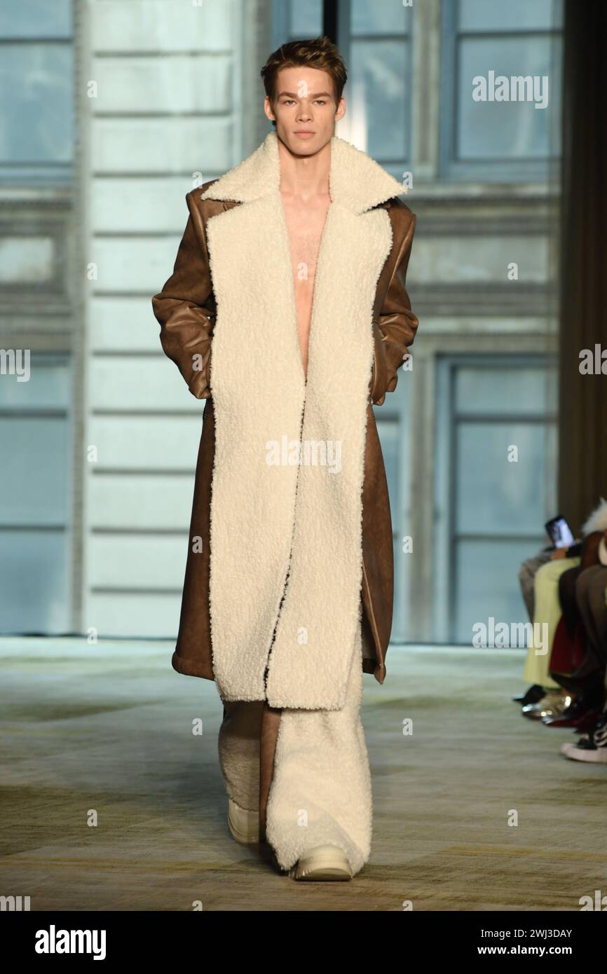 New York, USA. 12th Feb, 2024. Models walk the runway at the Aknvas ...