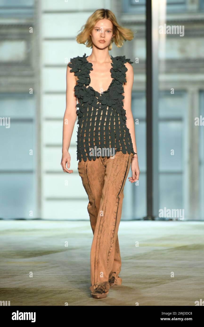 New York, USA. 12th Feb, 2024. Models walk the runway at the Aknvas ...