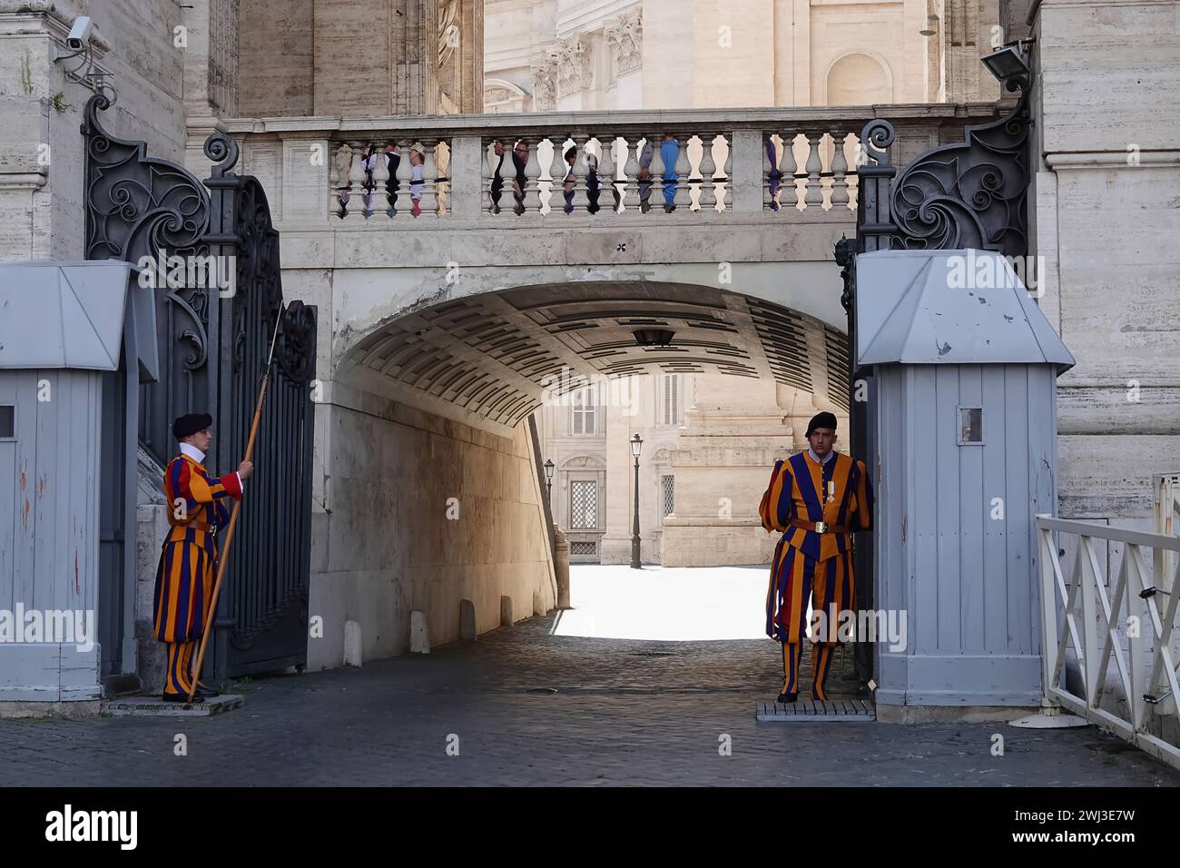 Members of the Pontifical Swiss Guard on duty at the Vatican, Italy ...