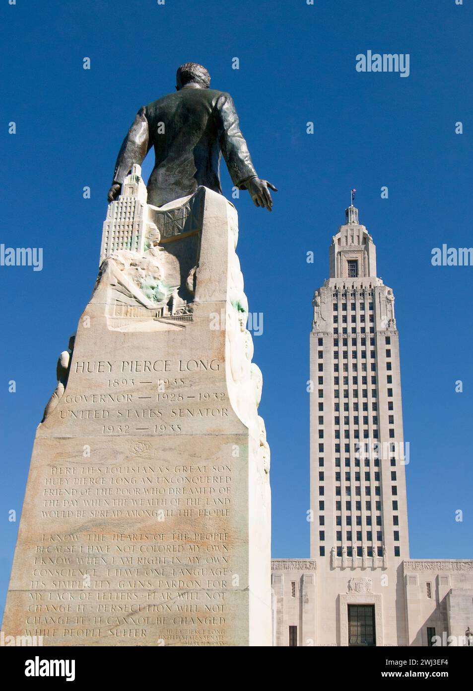 Huey P. Long Memorial stands in front of the Louisiana State Capitol, a campaign promise of Huey ...