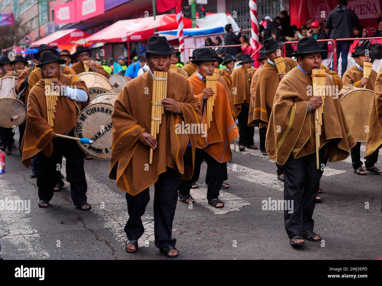 Aymara Indigenous musicians play during the "Jisk'a Anata," or "small ...
