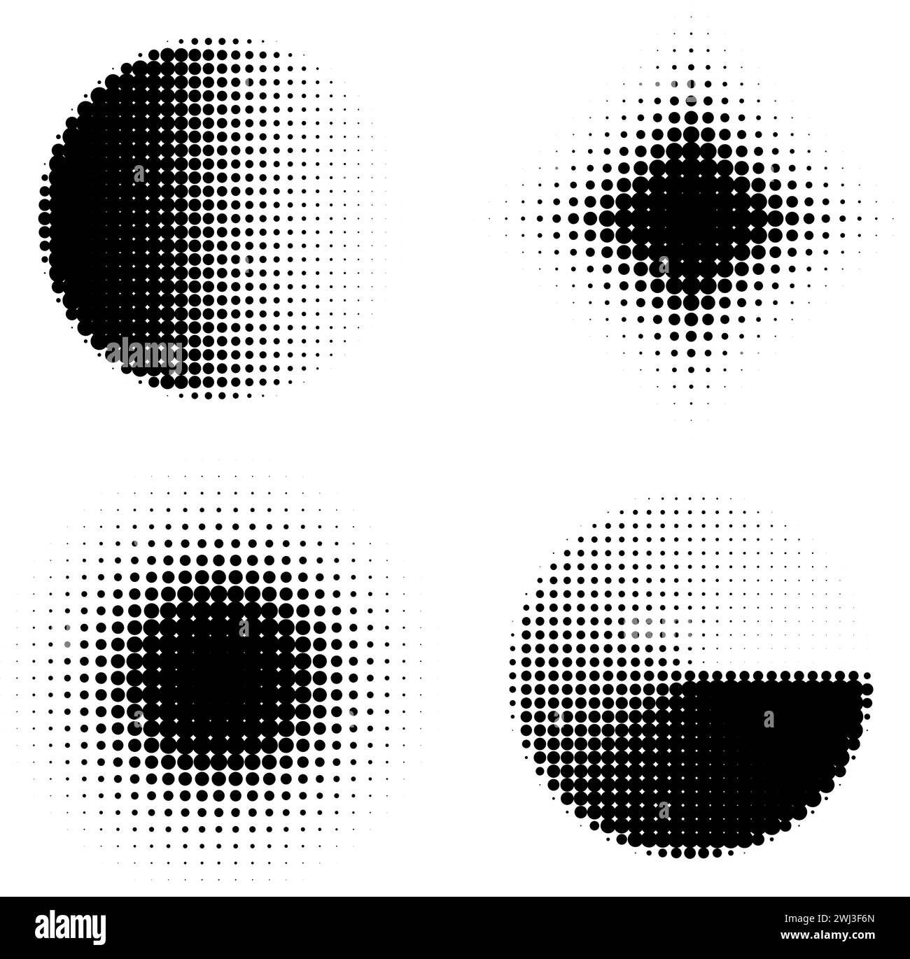 halftone shapes isolated. abstract dotted circles, round halftones ...