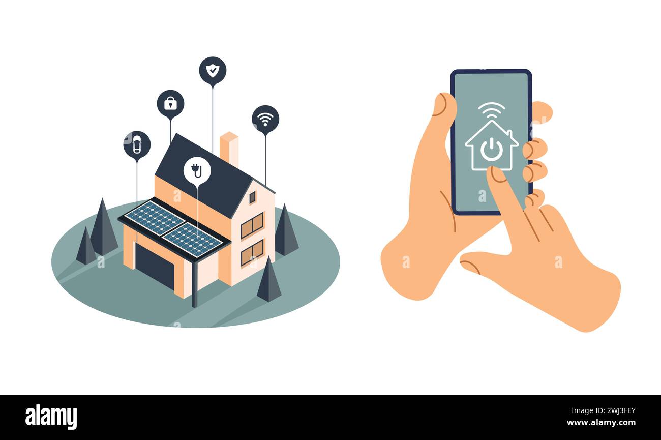 Smart Home Control By Smartphone Wireless Wi Fi Connection And House Technology Mobile Phone