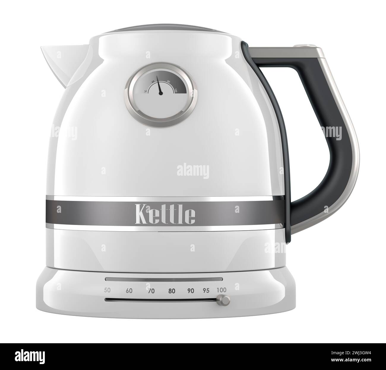 Stainless electric tea kettle, retro design. 3D rendering isolated on ...