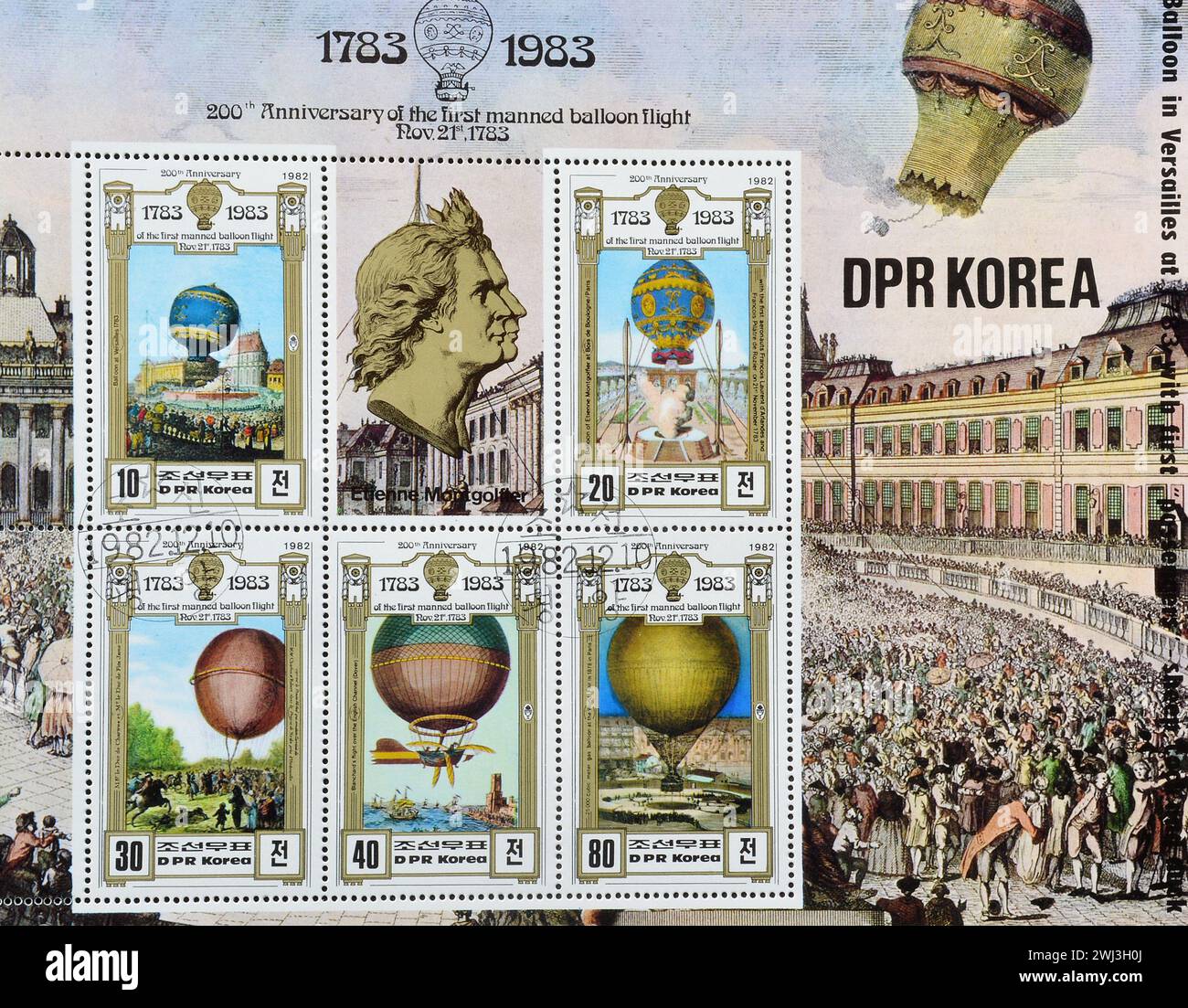Souvenir Sheet with cancelled postage stamp printed by North Korea ...