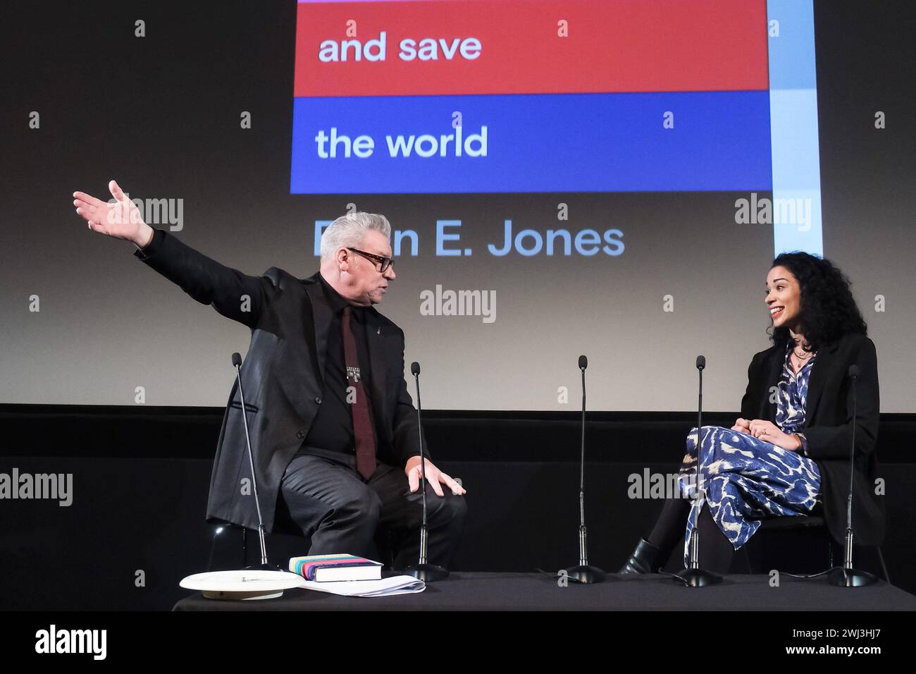 Southbank, London. 12/02/2024, Mark Kermode and Ellen E Jones on stage ...