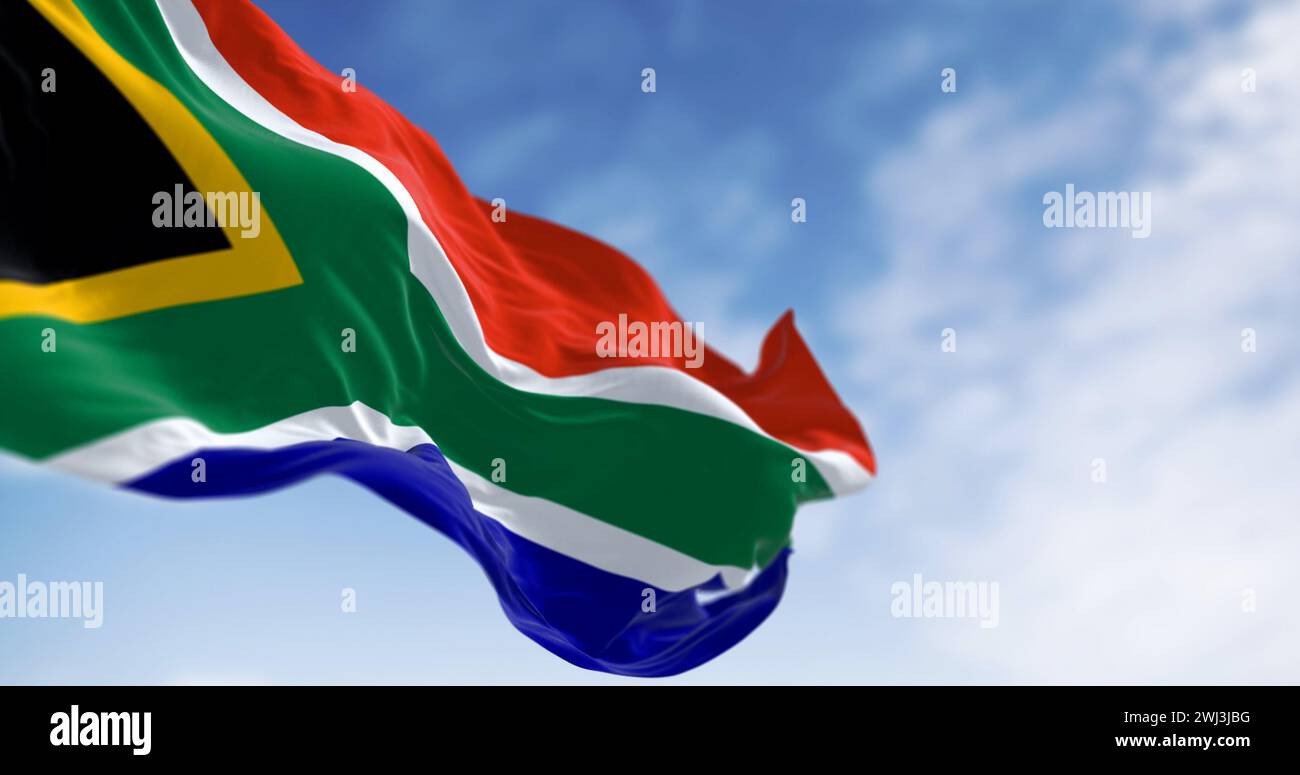 Detail of the South Africa flag waving Stock Photo - Alamy