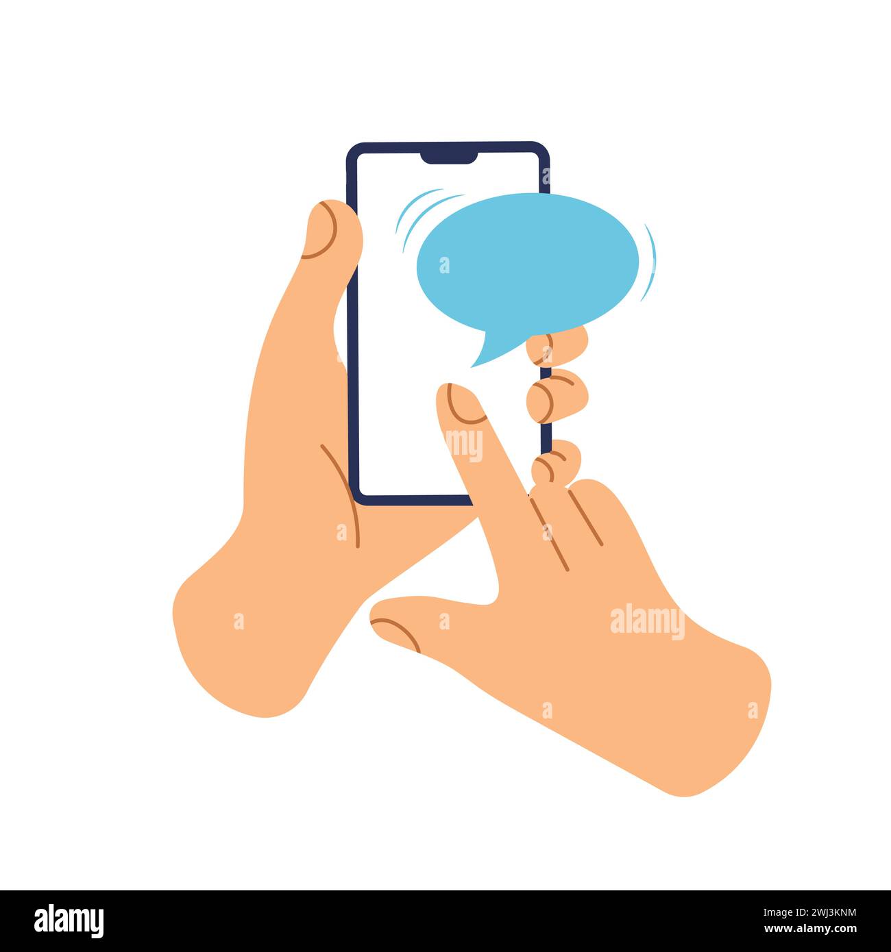 Smart phone with chat bubble template. Caution warning on a screen ...