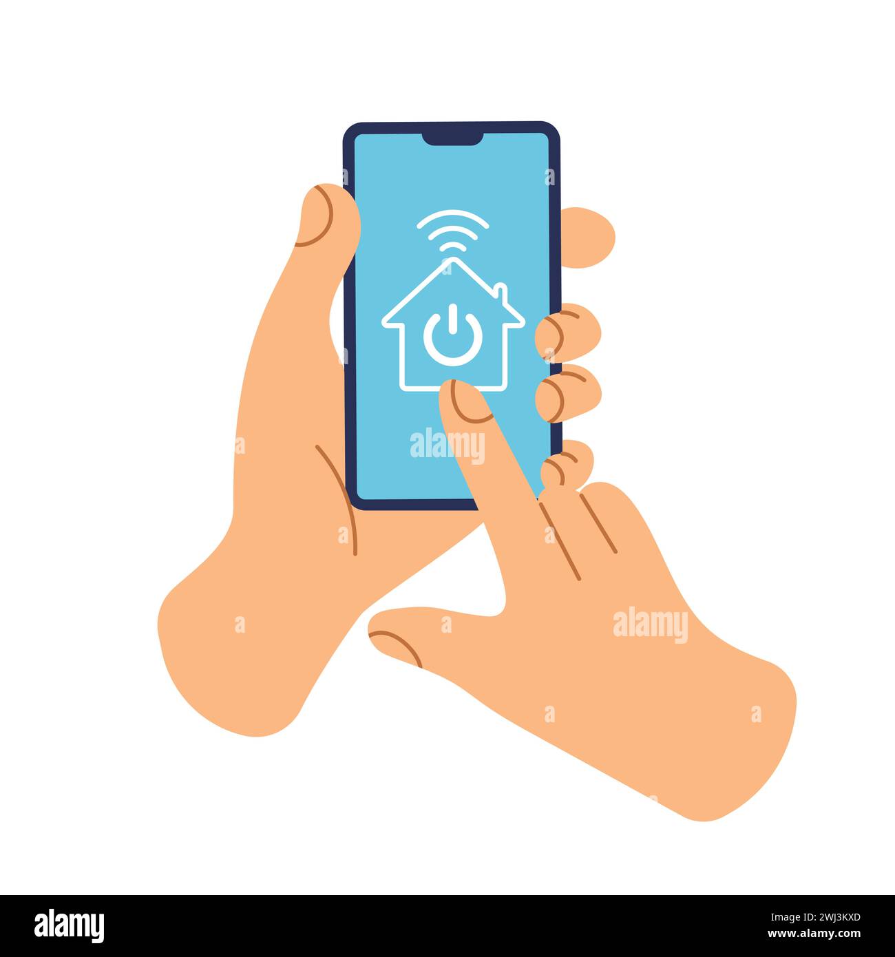 Smart home control by smartphone. Wireless wi fi connection and house ...