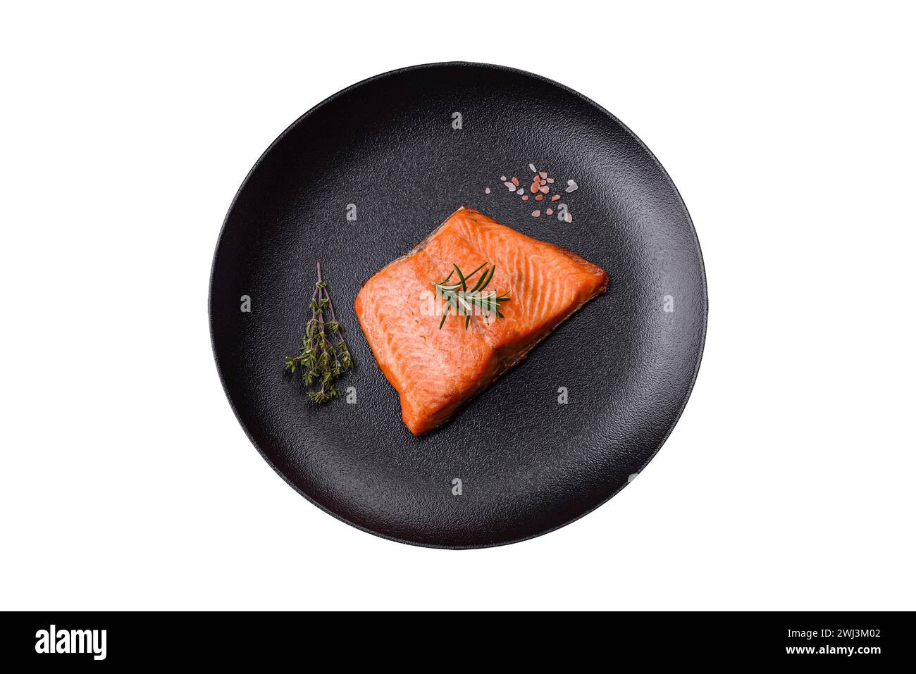 Delicious baked salmon red fish steak with spices and herbs Stock Photo ...