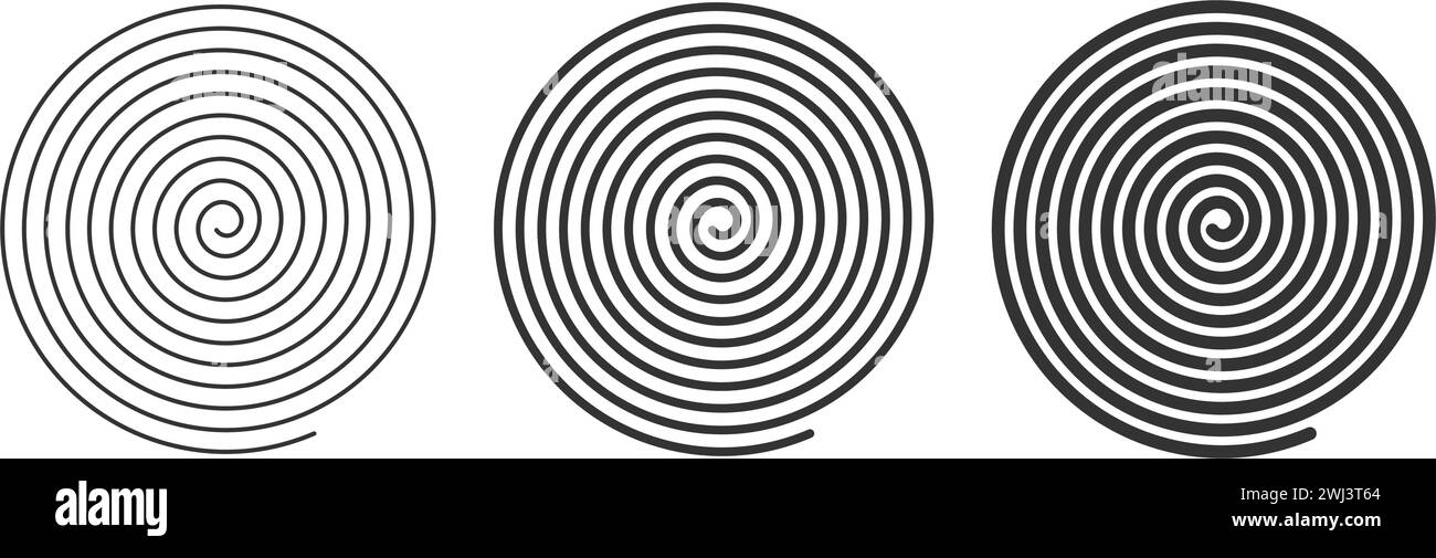 Spiral icons with lines of different thicknesses. Optical illusion ...