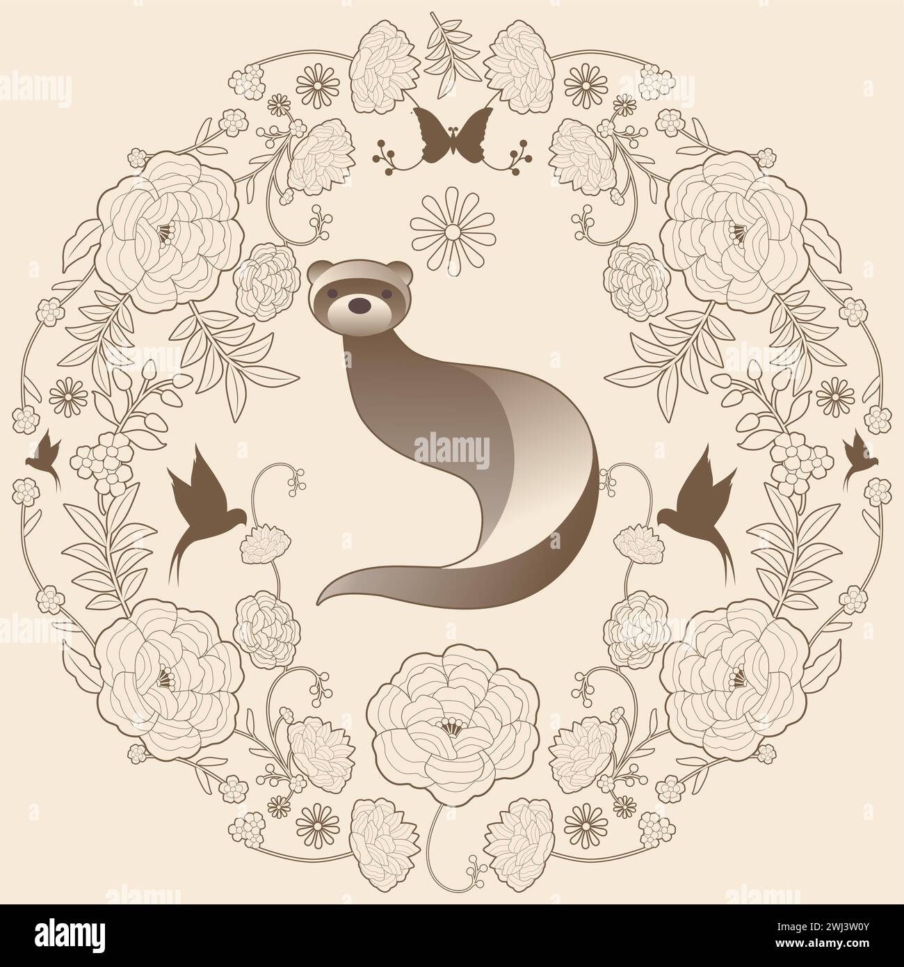 Ornamental frame of flowers and animals for fables and fairy tales ...