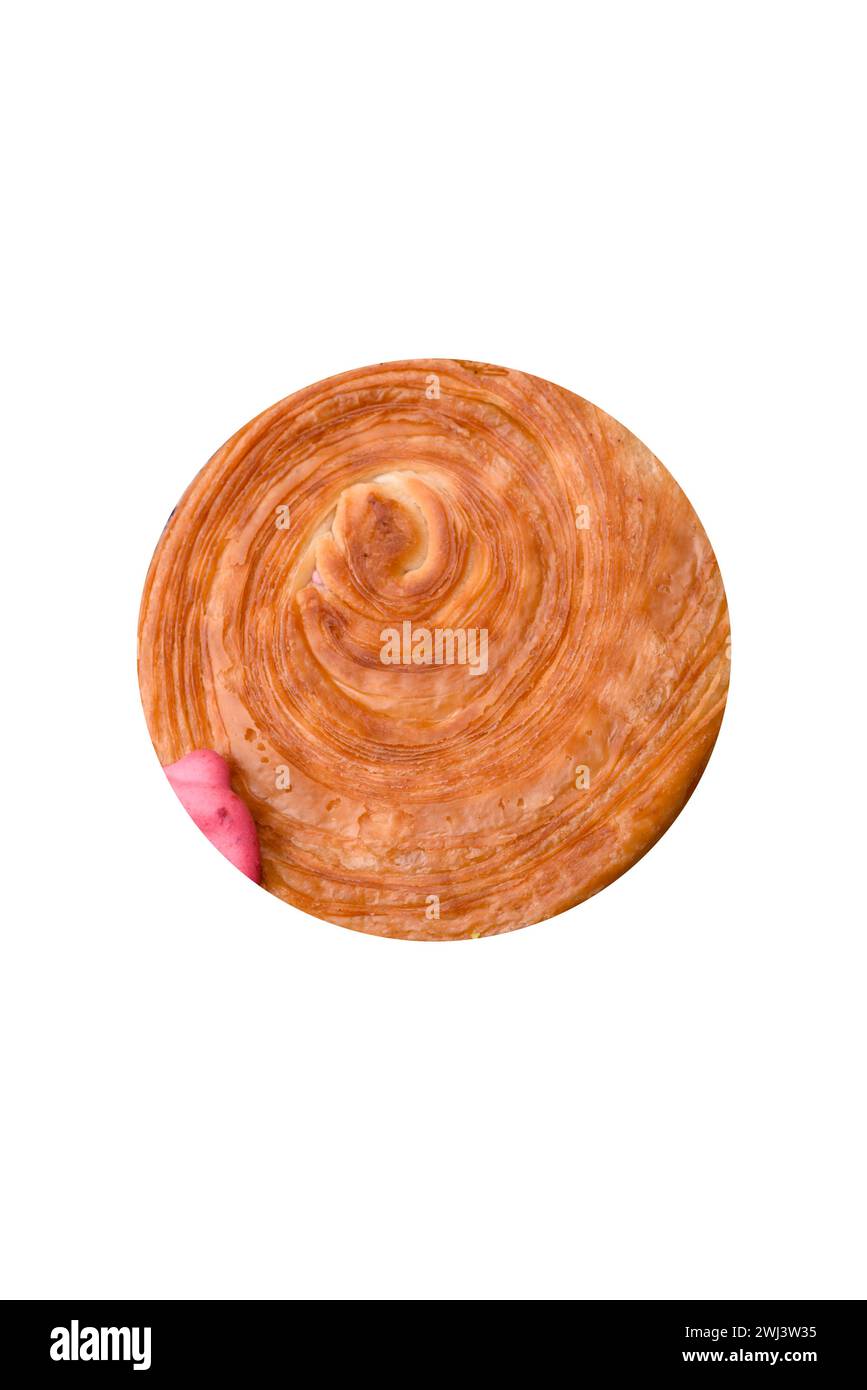 Round puff pastry croissant with raspberry filling or new york roll ...