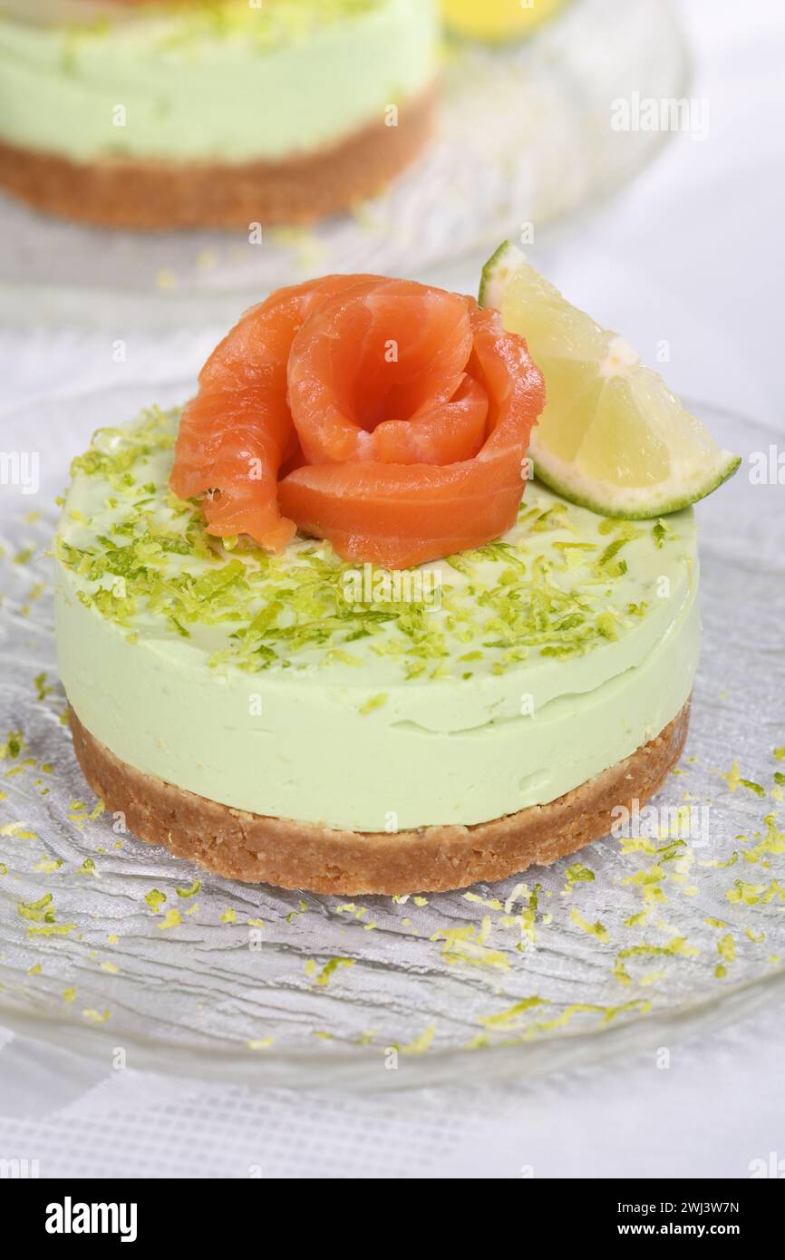 Avocado timbale with salmon Stock Photo - Alamy