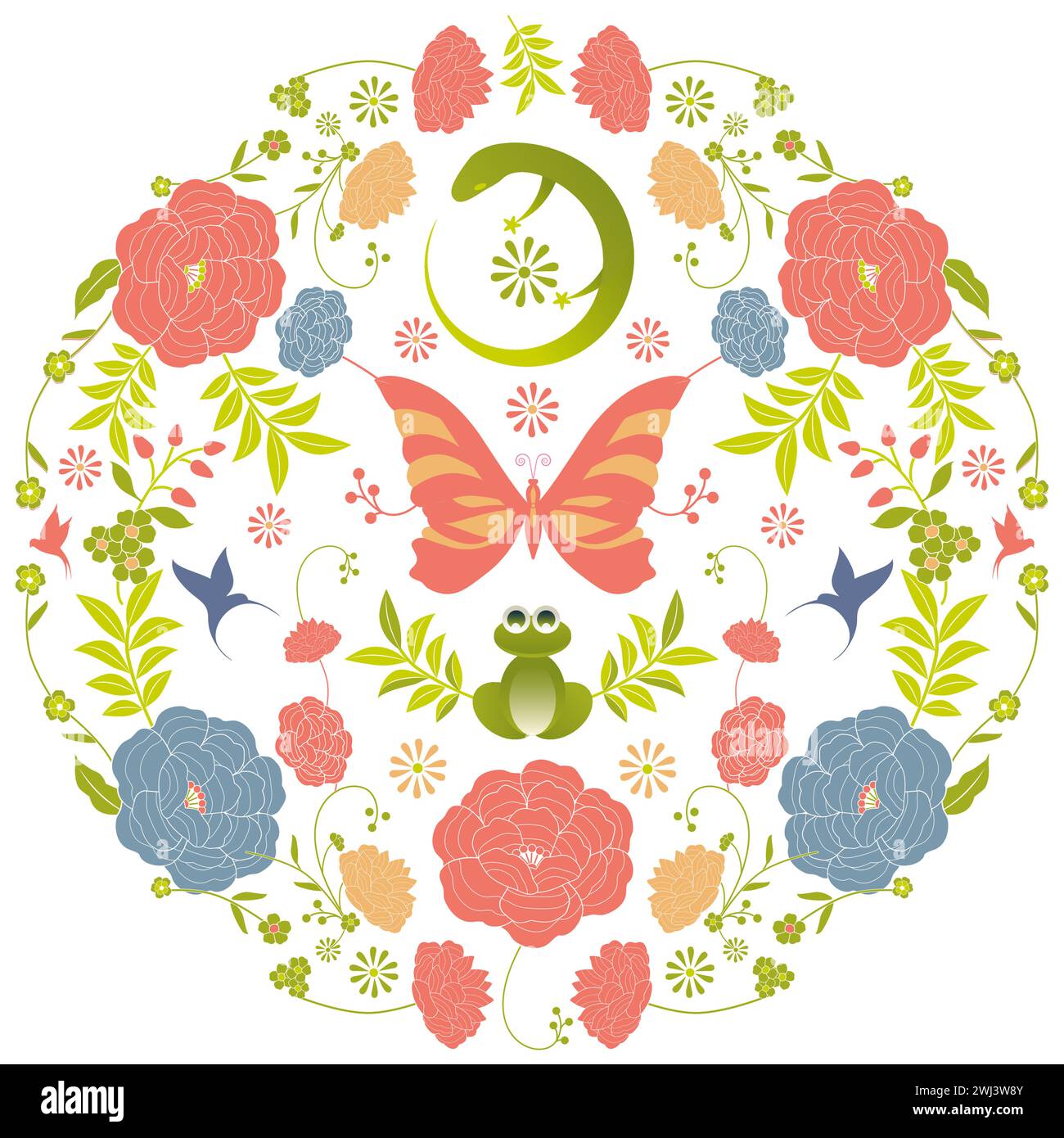 Ornamental frame of flowers and animals for fables and fairy tales ...