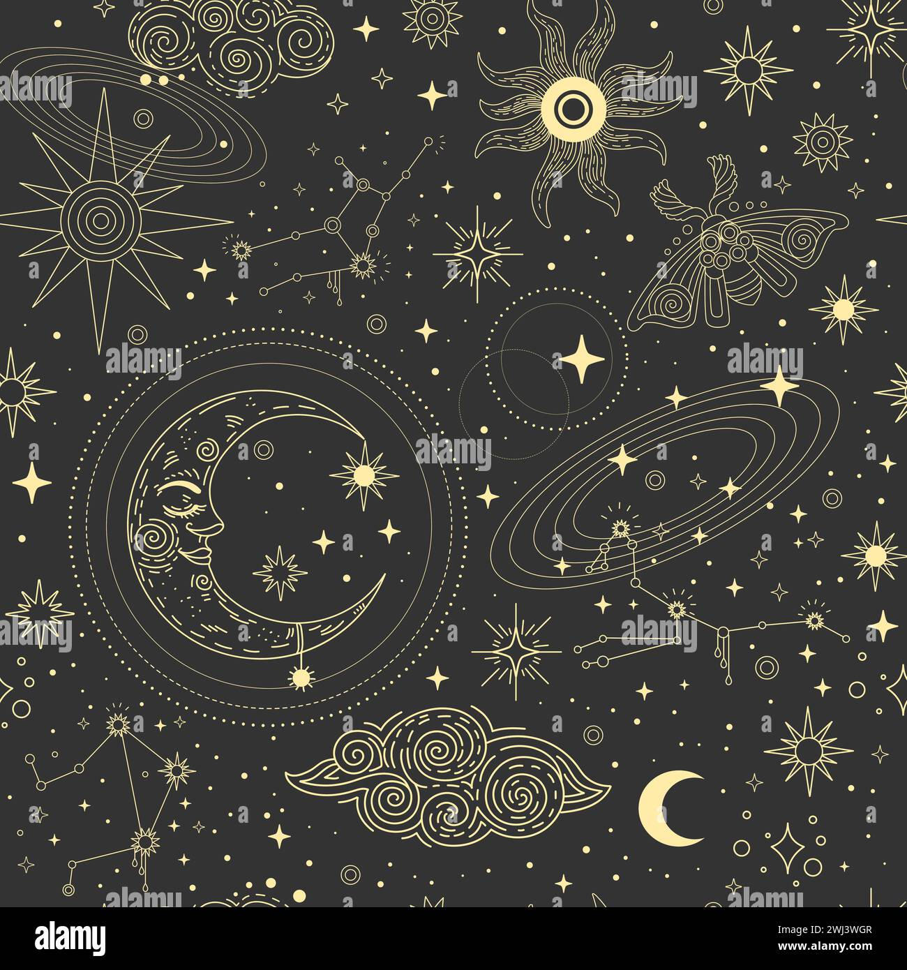 Star constellation moon and sun seamless pattern Stock Vector Image ...