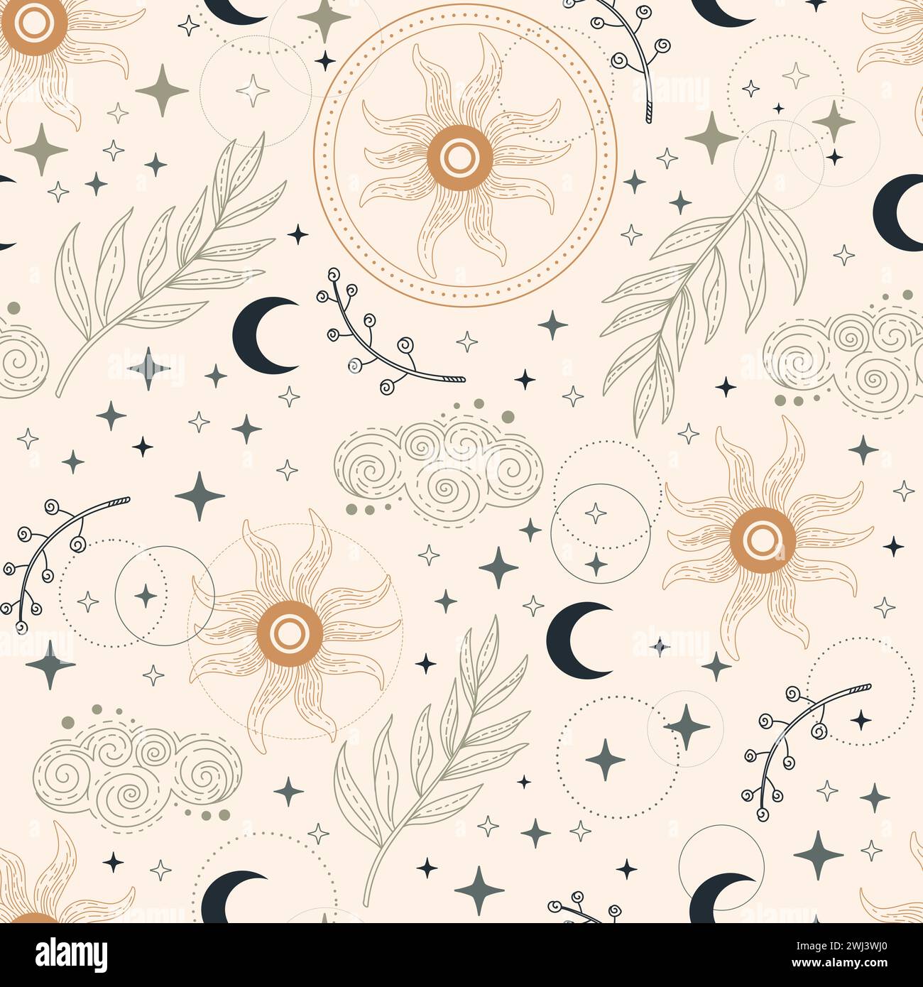 Stars, plants and sun seamless pattern vector Stock Vector Image & Art ...
