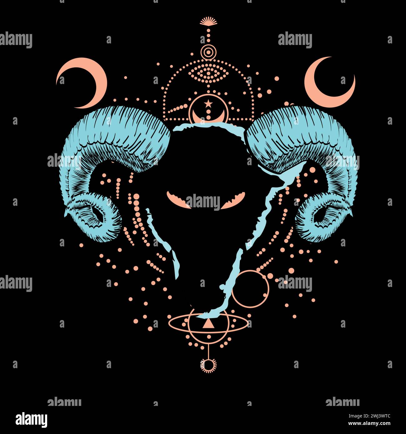 T-shirt design of the head of a goat with horns and an abstract ...