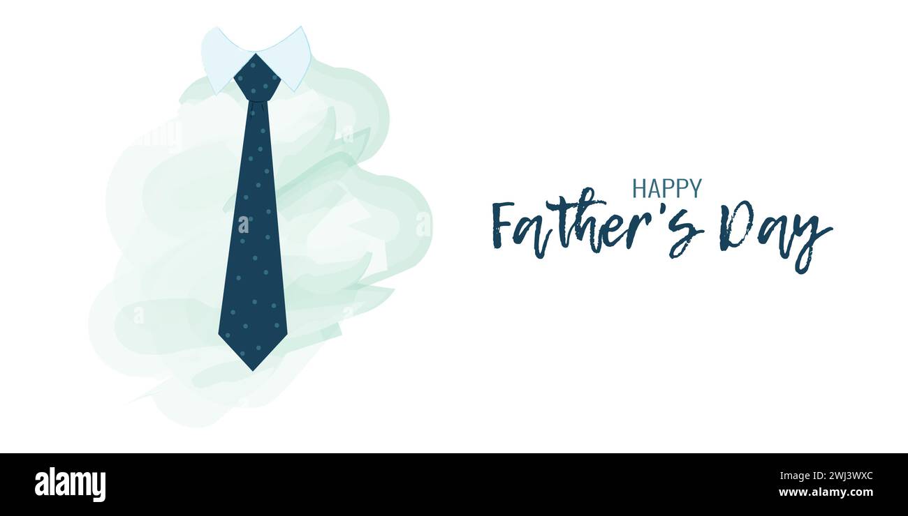 Templates Father Day holiday in watercolor style. Dark blue tie on blue ...