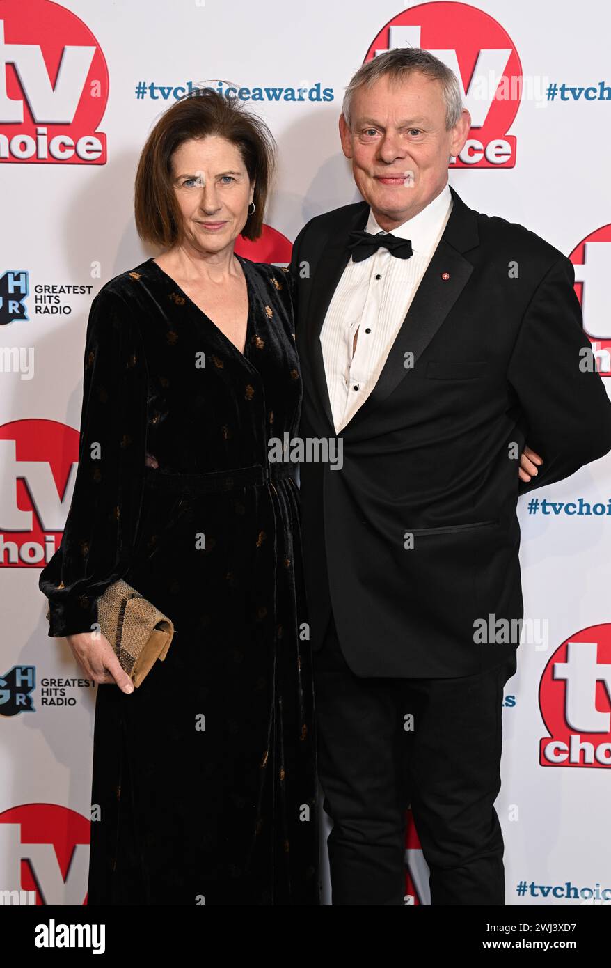 London, UK. February 12, 2024. Martin Clunes and Philippa Braithwaite ...
