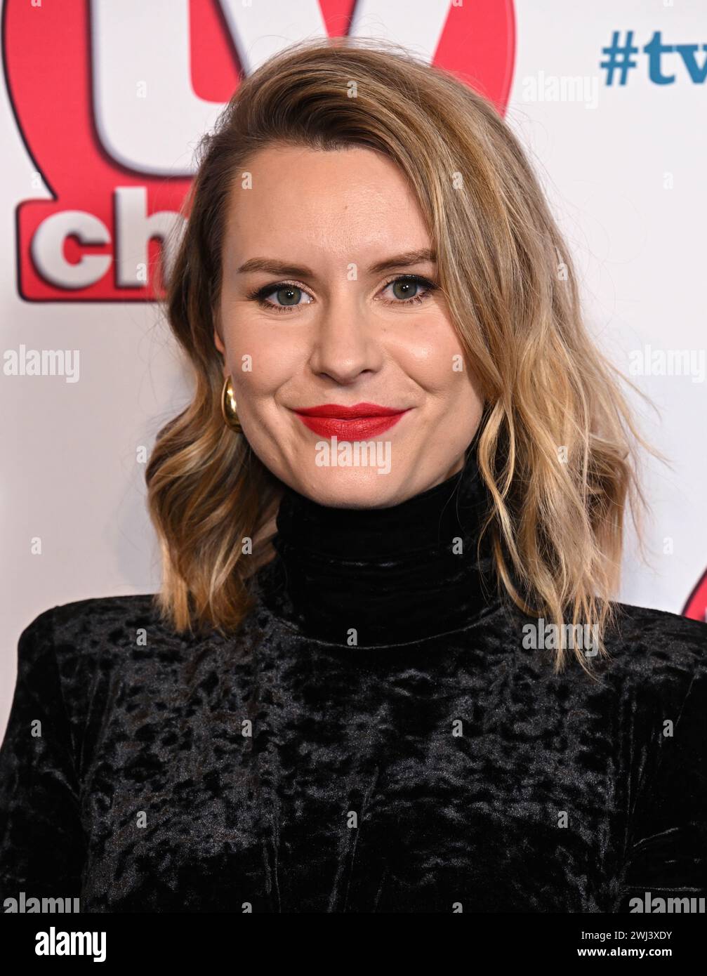 London, UK. February 12, 2024. Sally Bretton arriving at the TV Choice ...