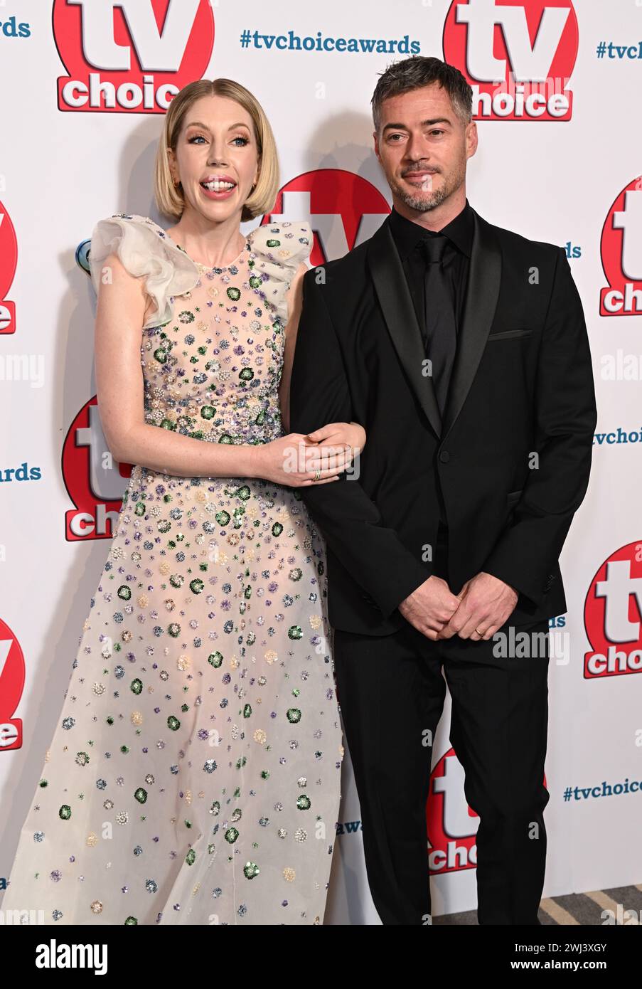 London, UK. February 12, 2024. Katherine Ryan and husband Bobby ...