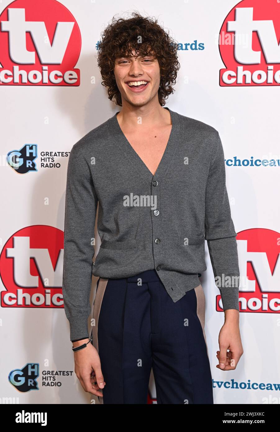London, UK. February 12, 2024. Bobby Brazier arriving at the TV Choice ...
