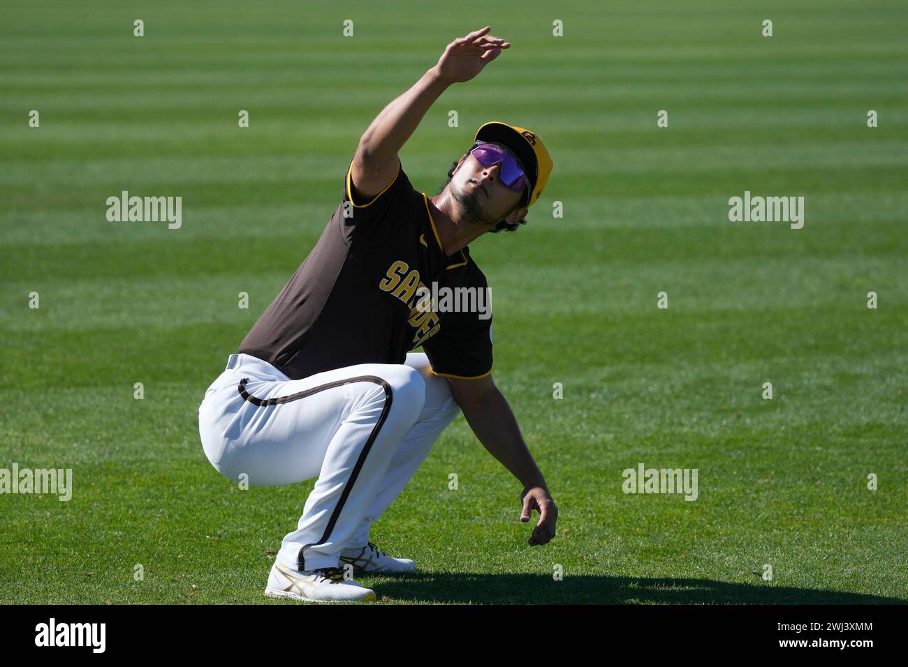 San Diego Padres starting pitcher Yu Darvish, of Japan, stretches out ...