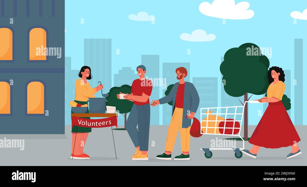 Volunteer give food at street vector Stock Vector Image & Art - Alamy