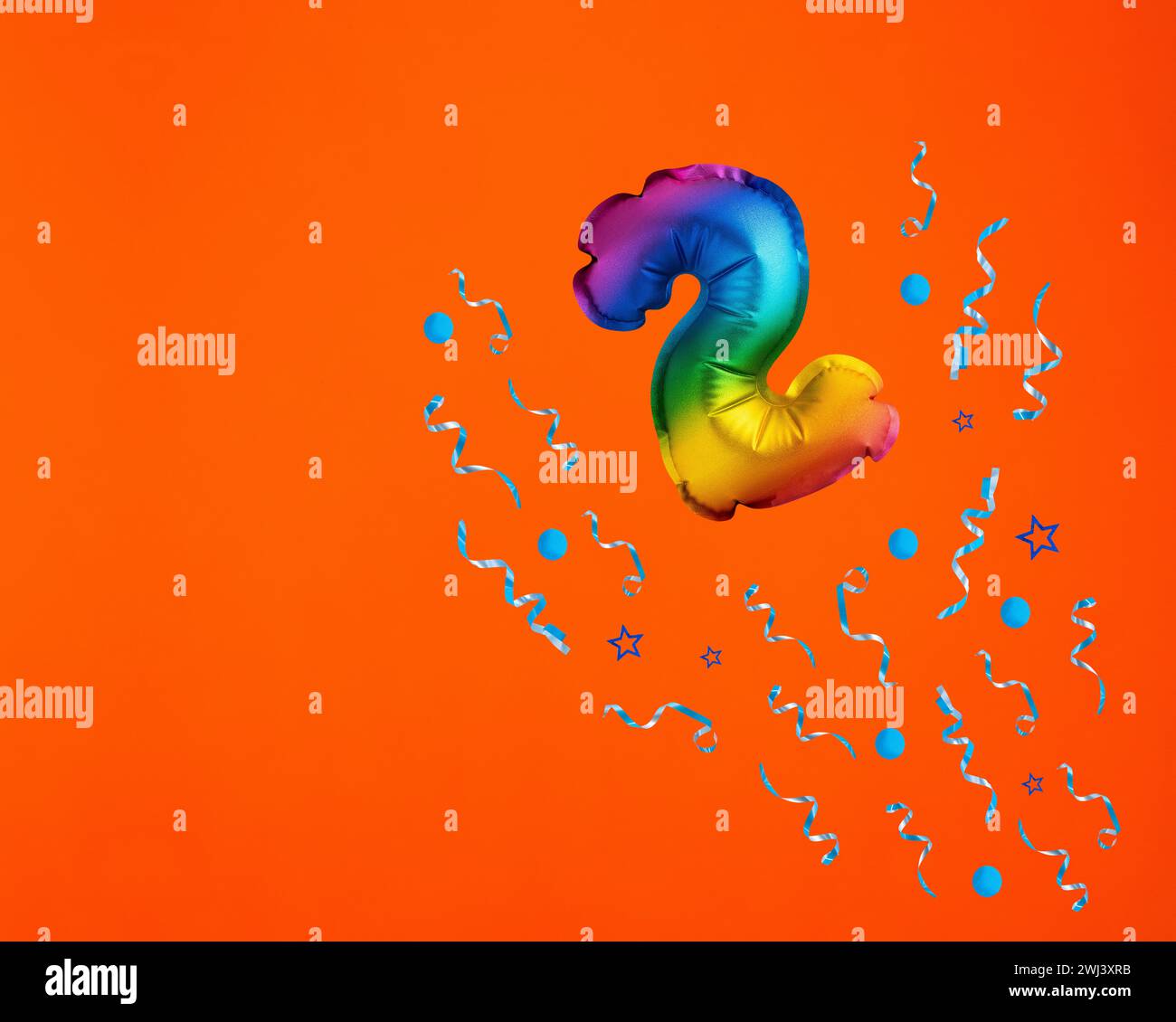 Multicolor balloon number 2 - Confetti explosion on orange background ...