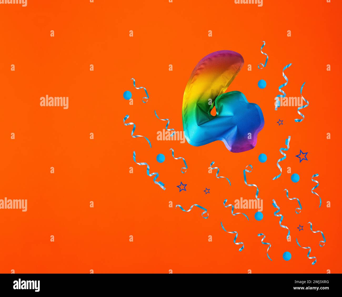 Multicolor balloon number 4 - Confetti explosion on orange background ...