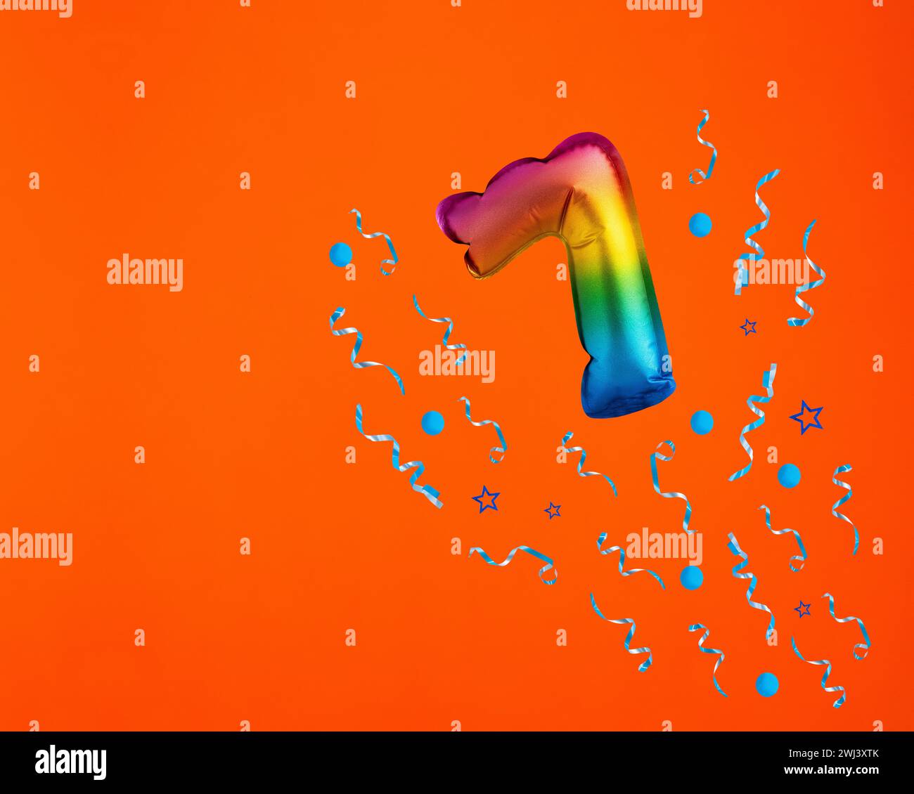 Confetti explosion with number 7 balloon - Celebration on orange ...
