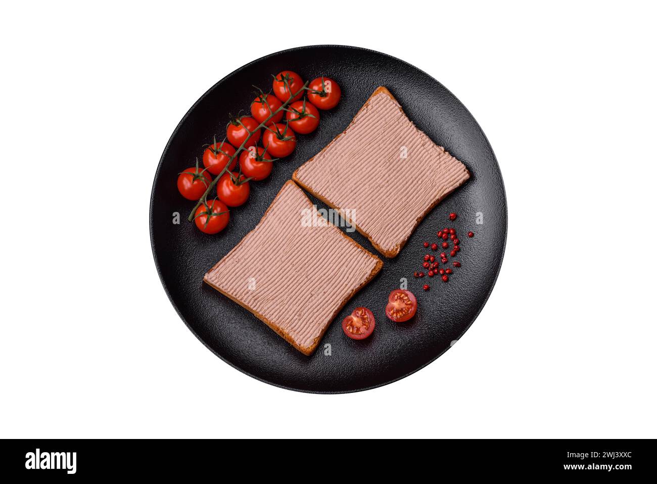 Delicious crispy toast with chicken or goose pate with salt and spices ...