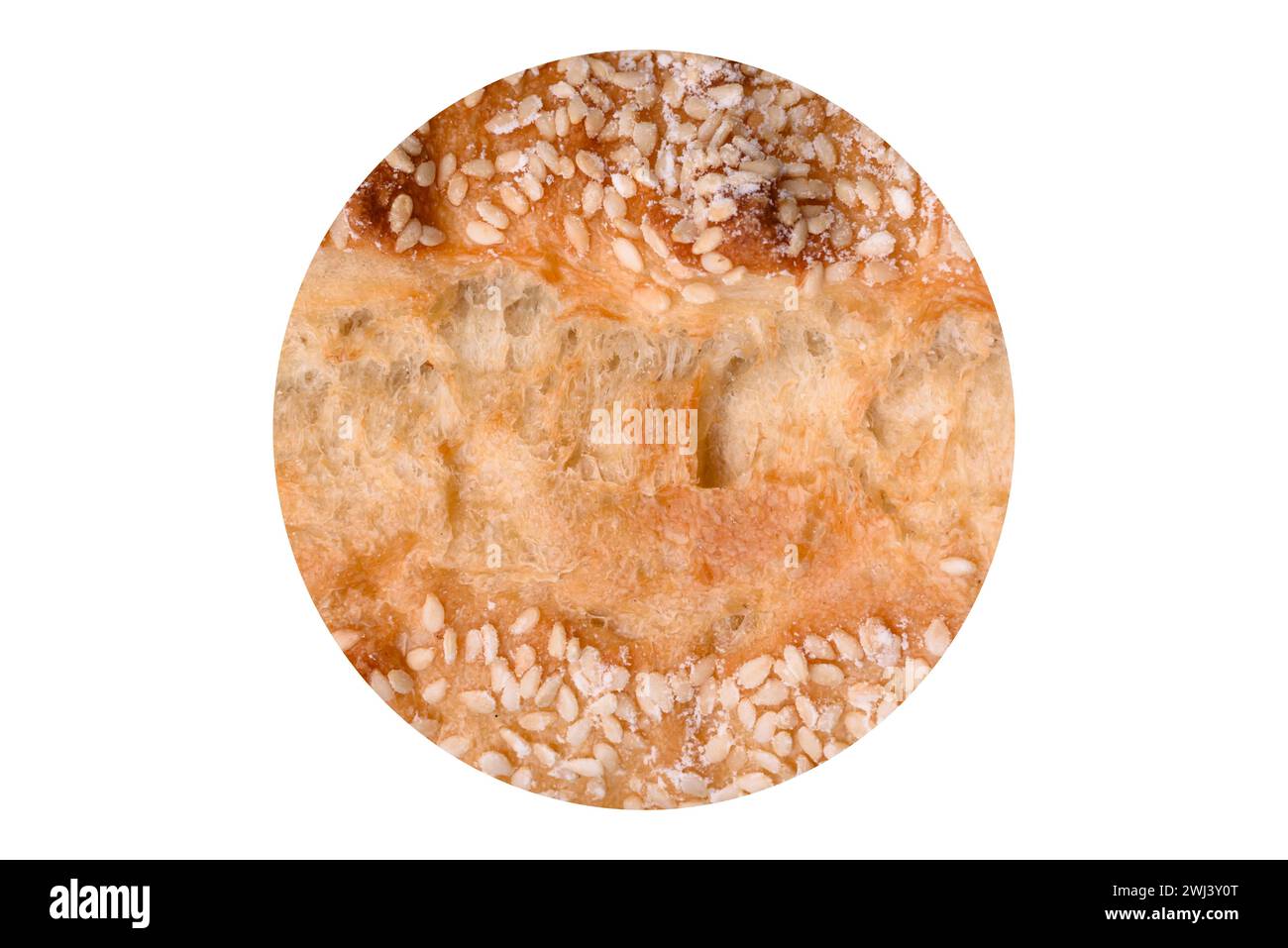 Crispy wheat flour baguette with sesame seeds on a wooden cutting board ...