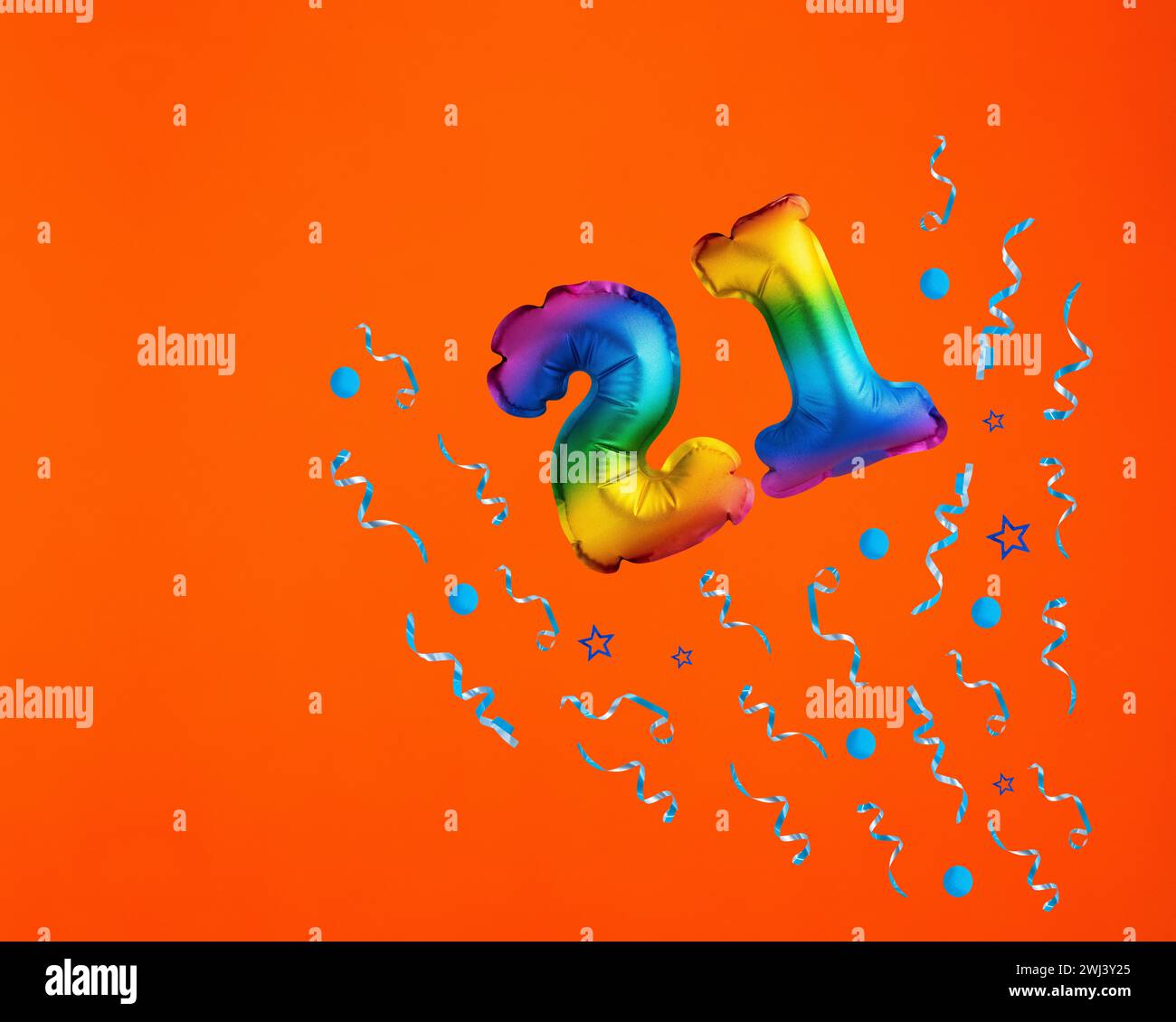 Confetti explosion with number 21 balloon - Celebration on orange ...