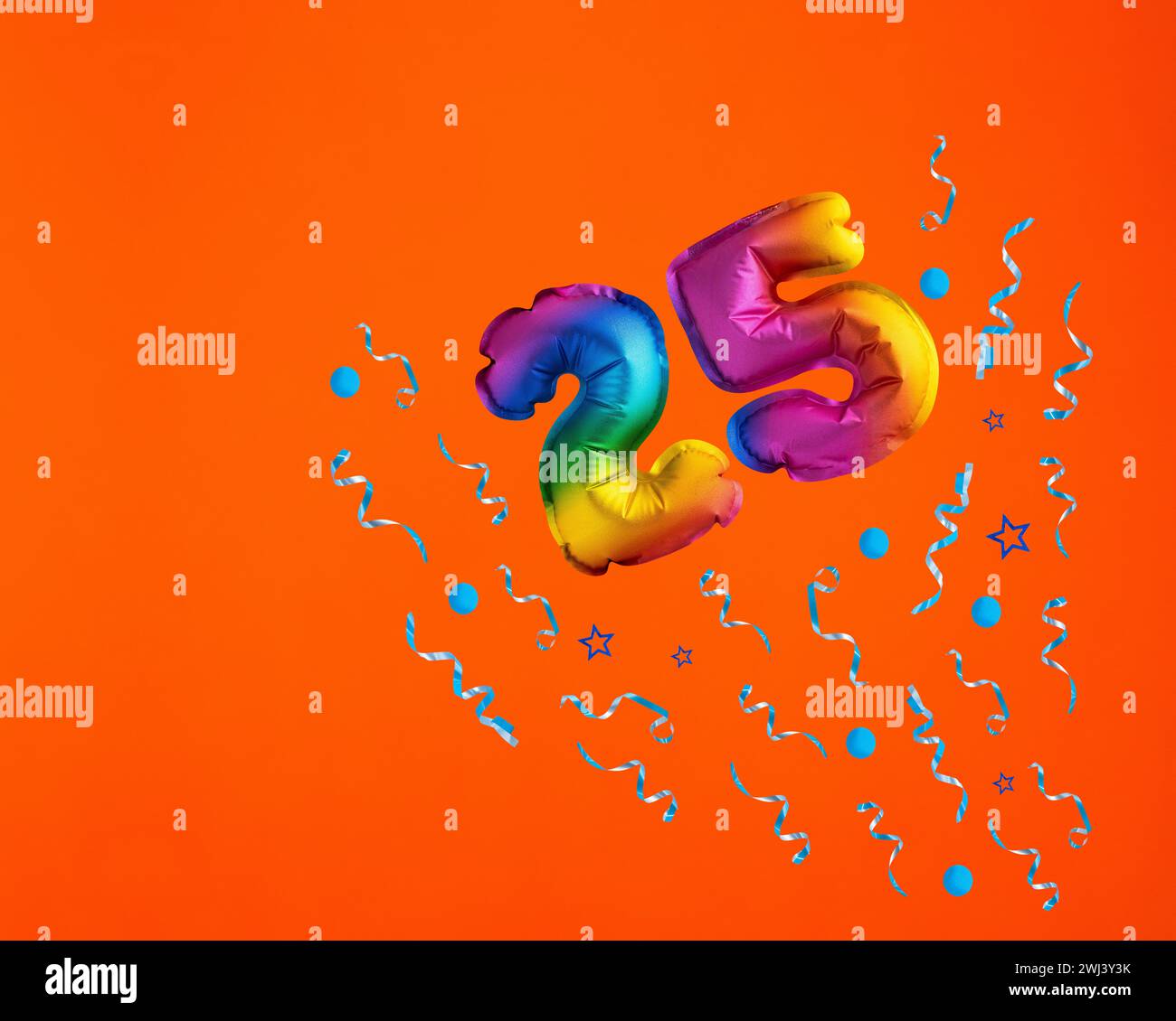 Confetti explosion with number 25 balloon - Celebration on orange ...