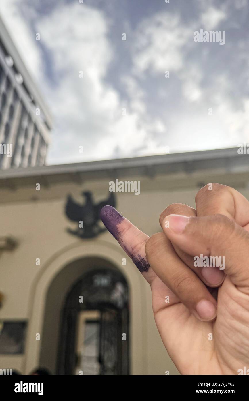Female Little Finger Marked with Election Ink. Pemilu Indonesia with ...