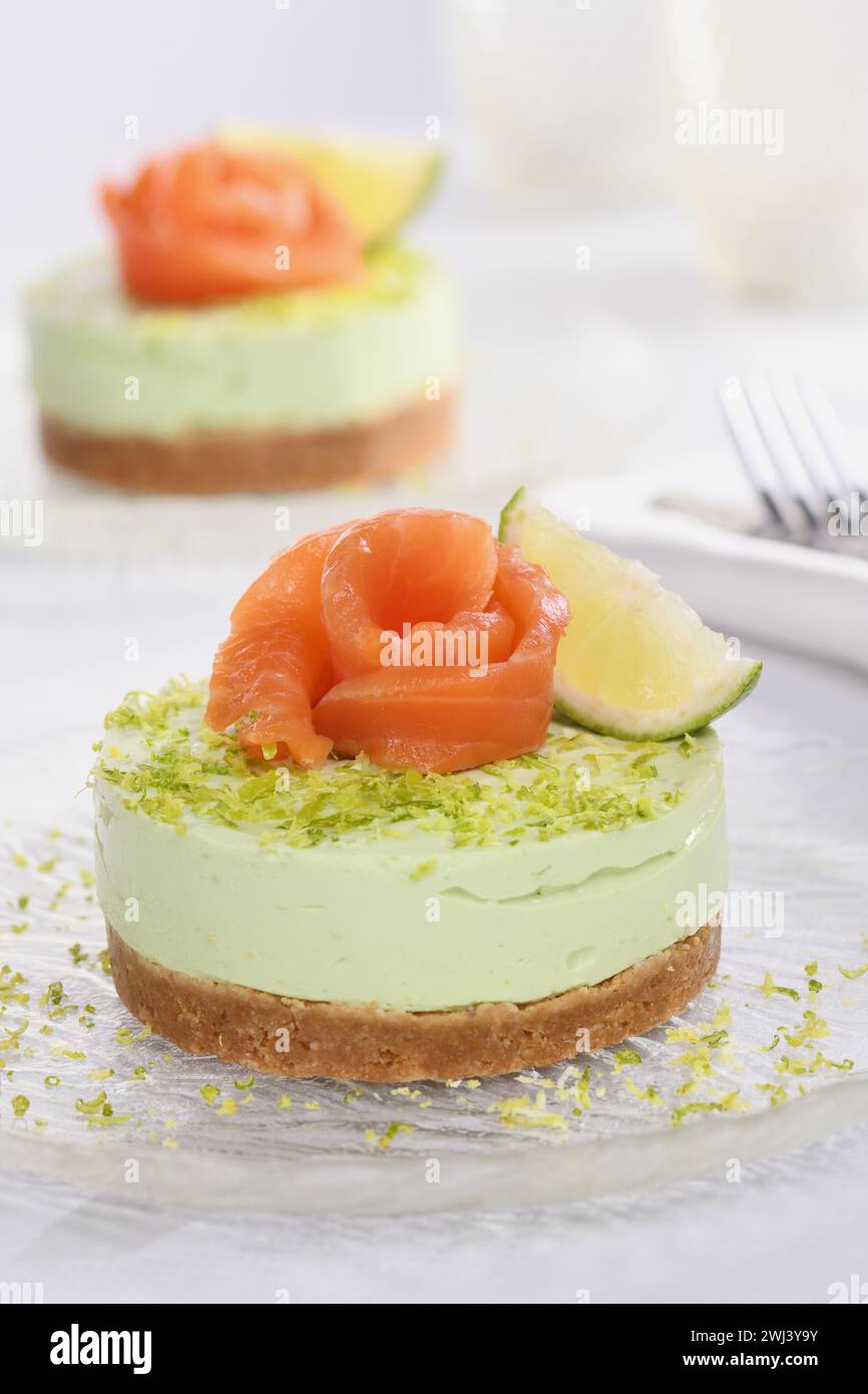 Avocado timbale with salmon Stock Photo - Alamy
