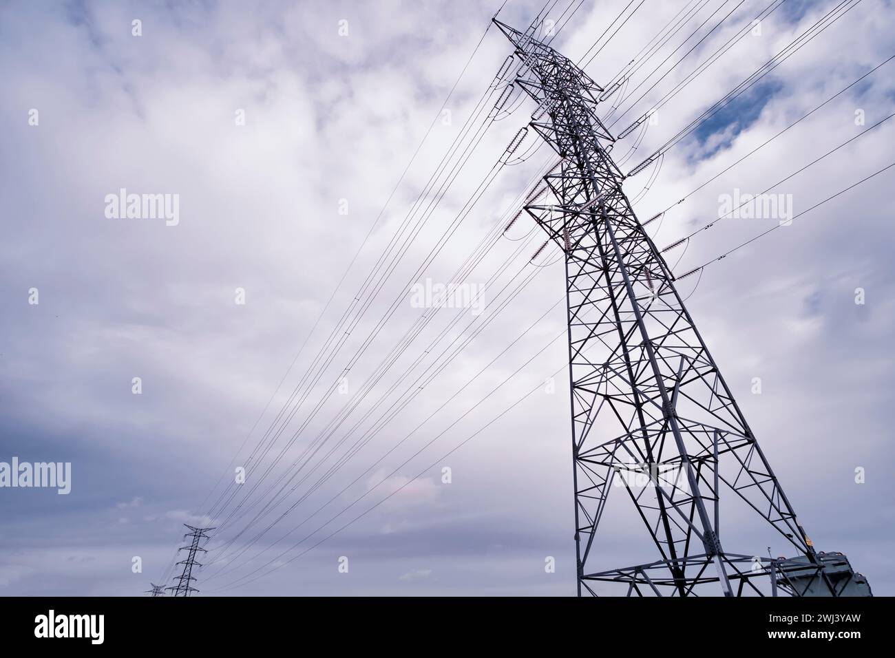 high voltage power lines, high voltage electric transmission tower for producing electricity at ...