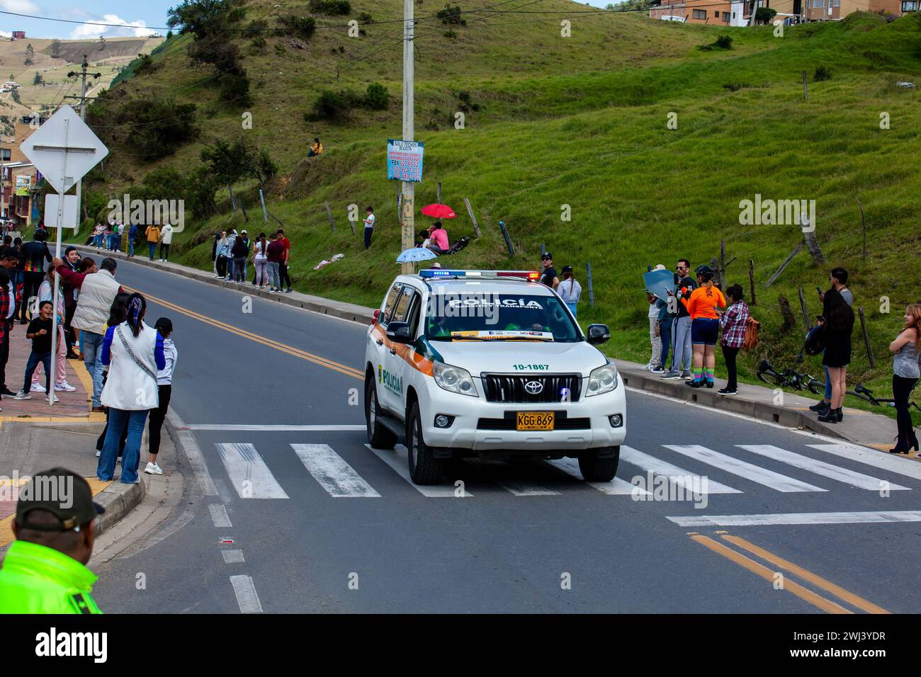 LA CALERA, COLOMBIA - FEBRUARY 11, 2024: Police vehicle at the Tour ...