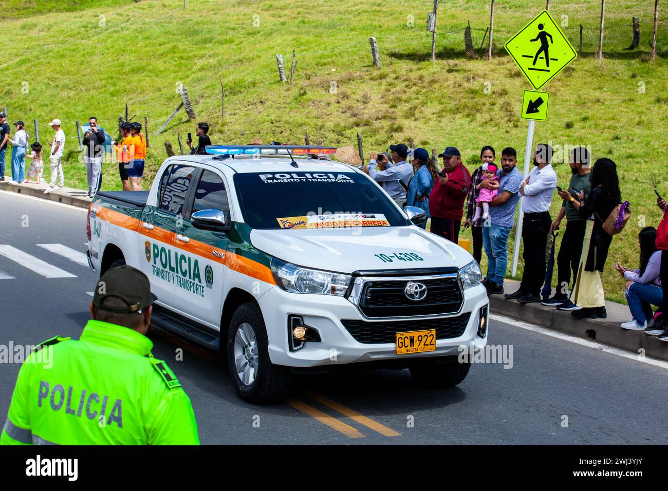 LA CALERA, COLOMBIA - FEBRUARY 11, 2024: Race start vehicle. Sixth and ...